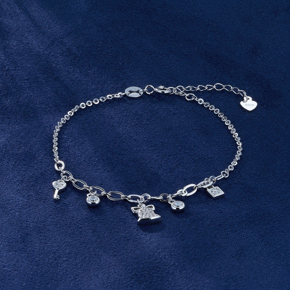 925 Sterling Silver Creative Bell and Key Christmas Bracelet for Women ...