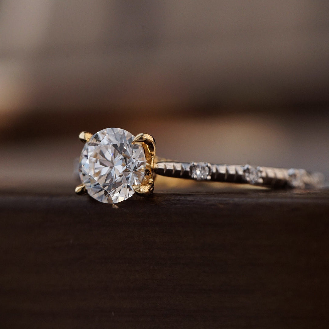 1CT Round Cut Regal Crown Pave Engagement Ring - CASA LARO