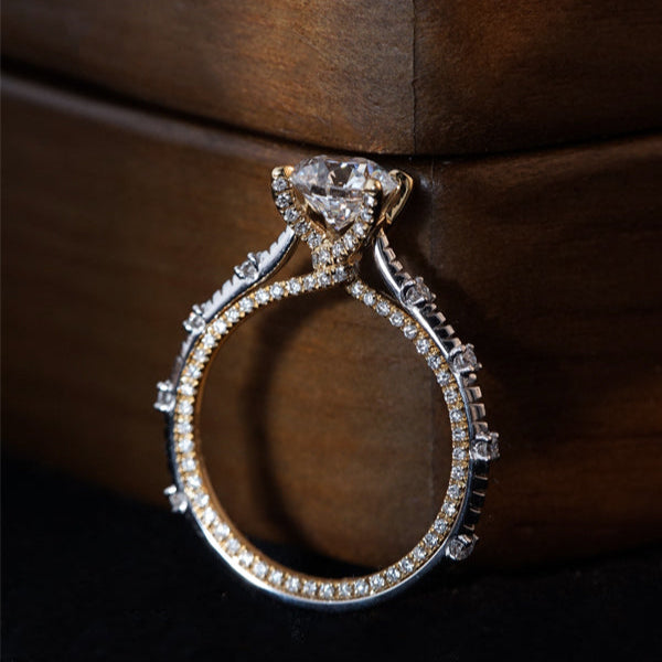 1CT Round Cut Regal Crown Pave Engagement Ring - CASA LARO
