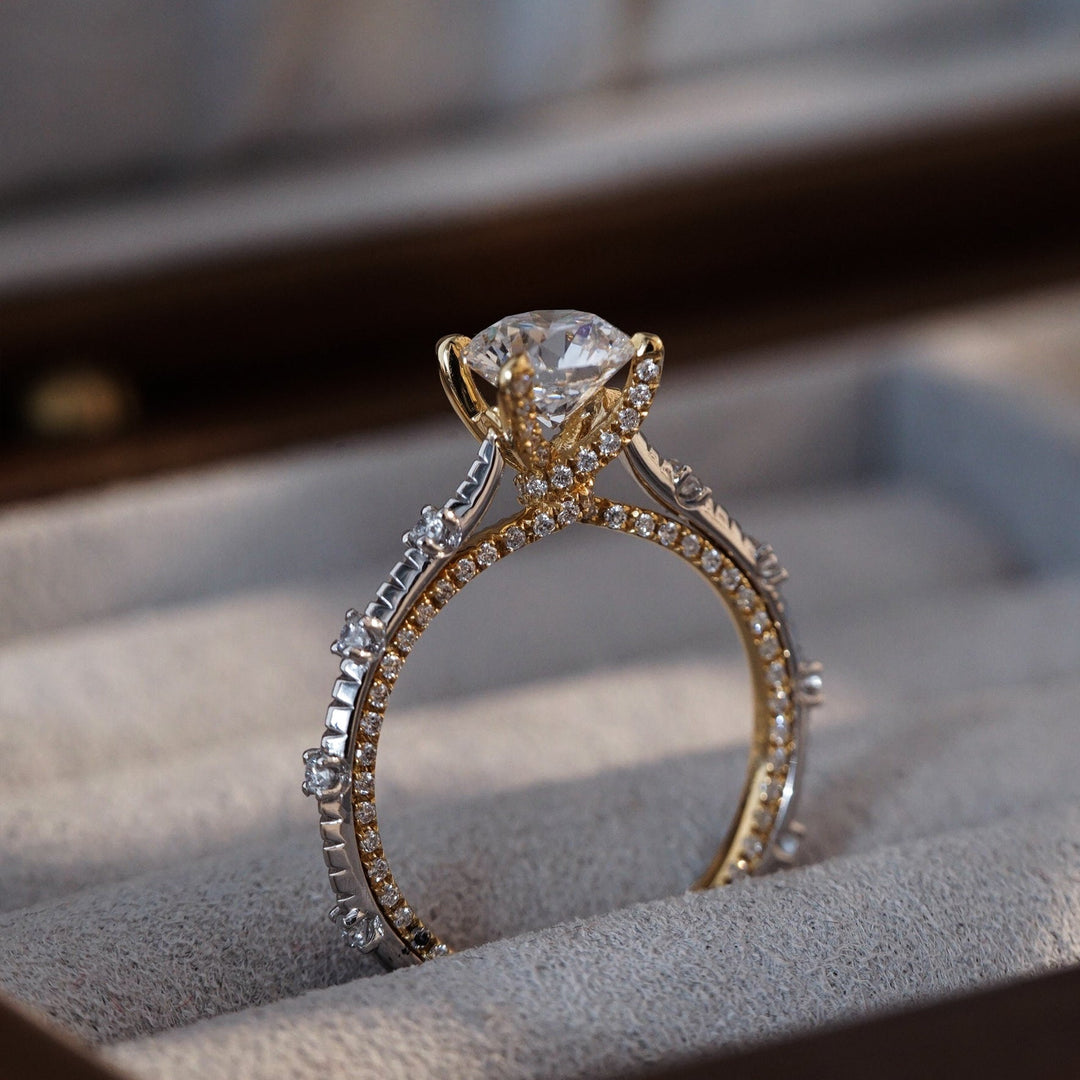1CT Round Cut Regal Crown Pave Engagement Ring - CASA LARO